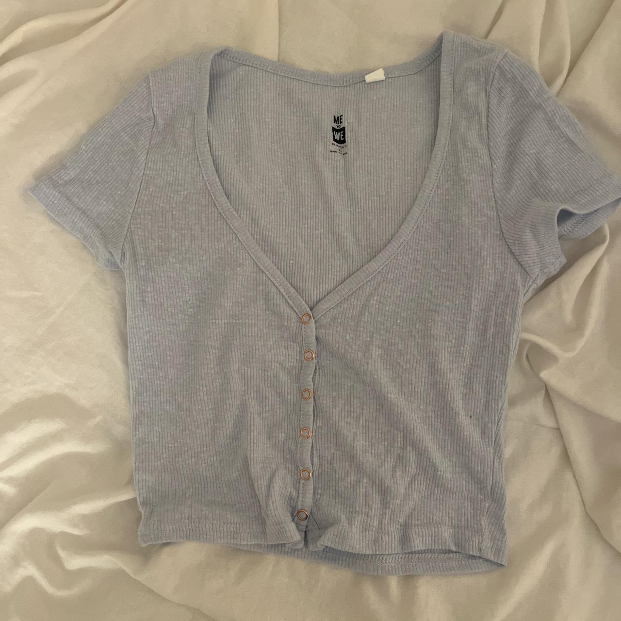 PacSun Baby Blue Crop Top! Rose gold button... - Depop