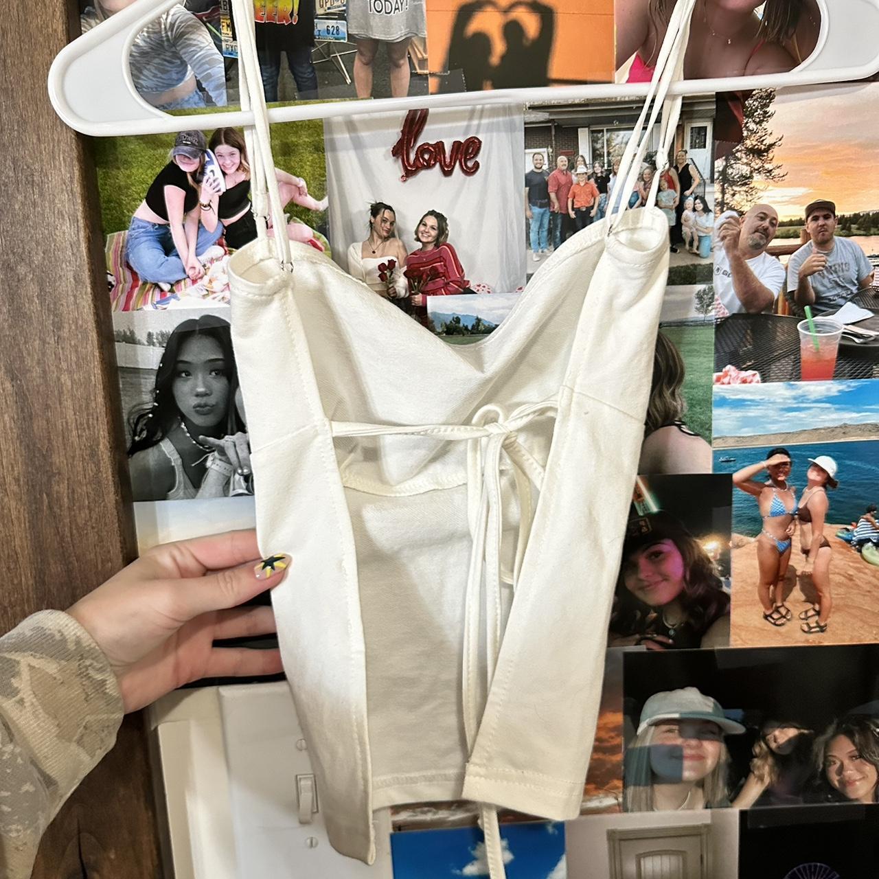 never worn edikted white open back tank size small - Depop