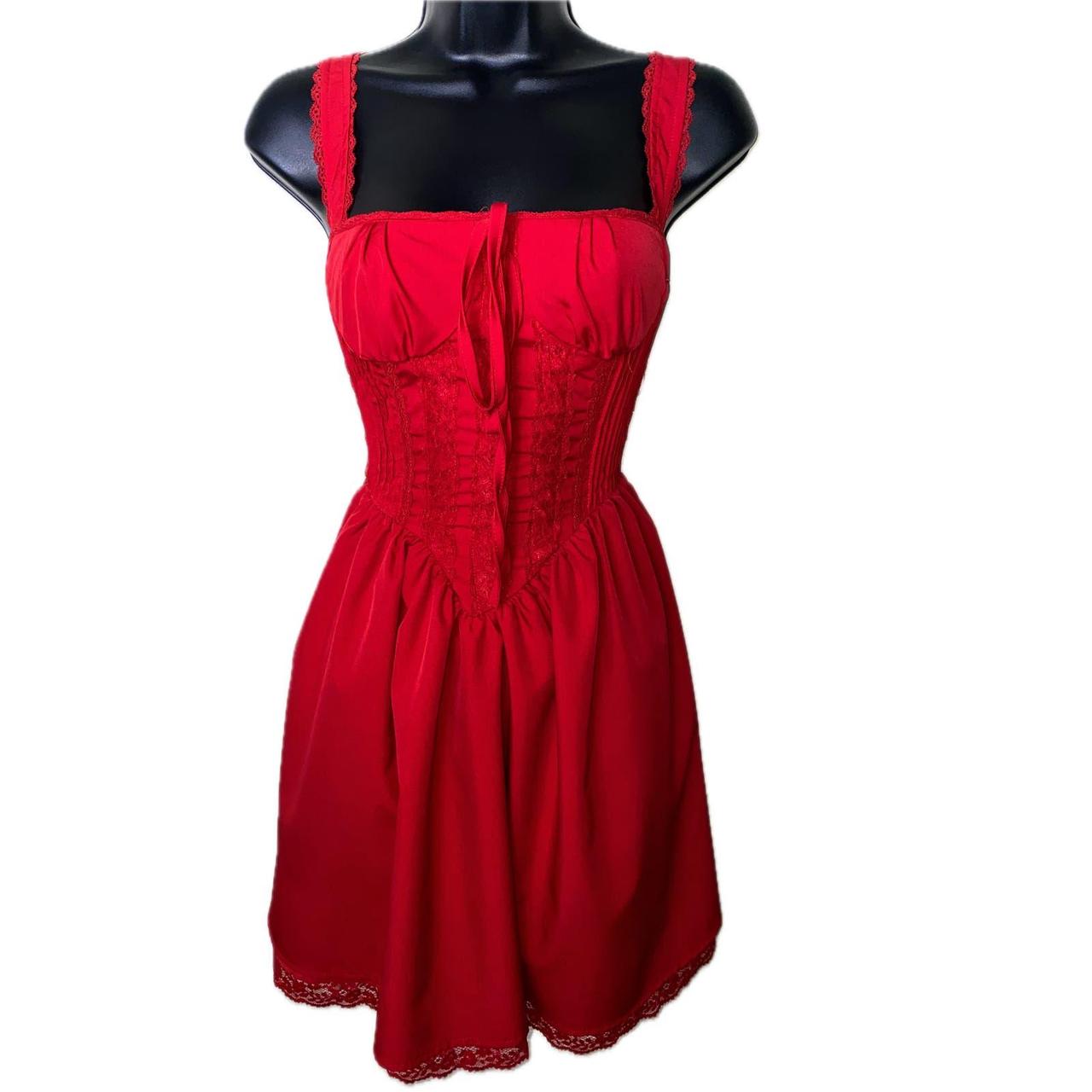 New, size small red cottagecore dress. Stretchy.... - Depop