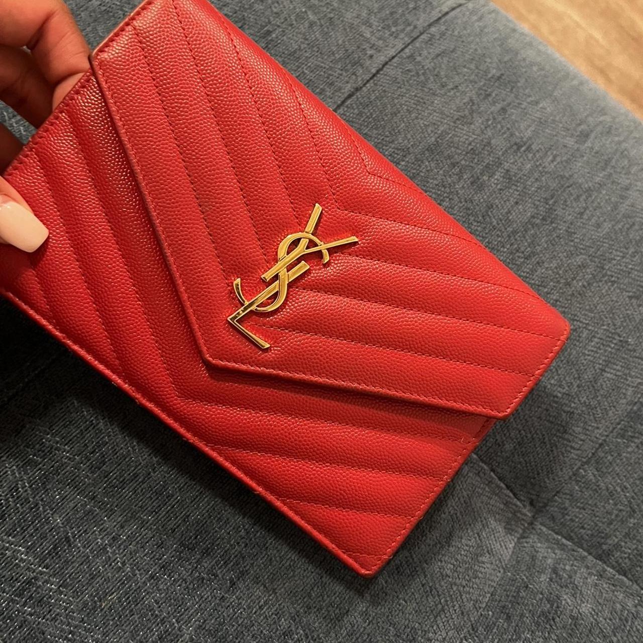 Red YSL cross body bag! Good condition My price-800 - Depop