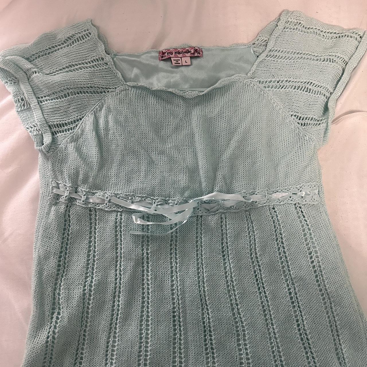 super cute coquette shirt w bow 🩵 size large w see... - Depop