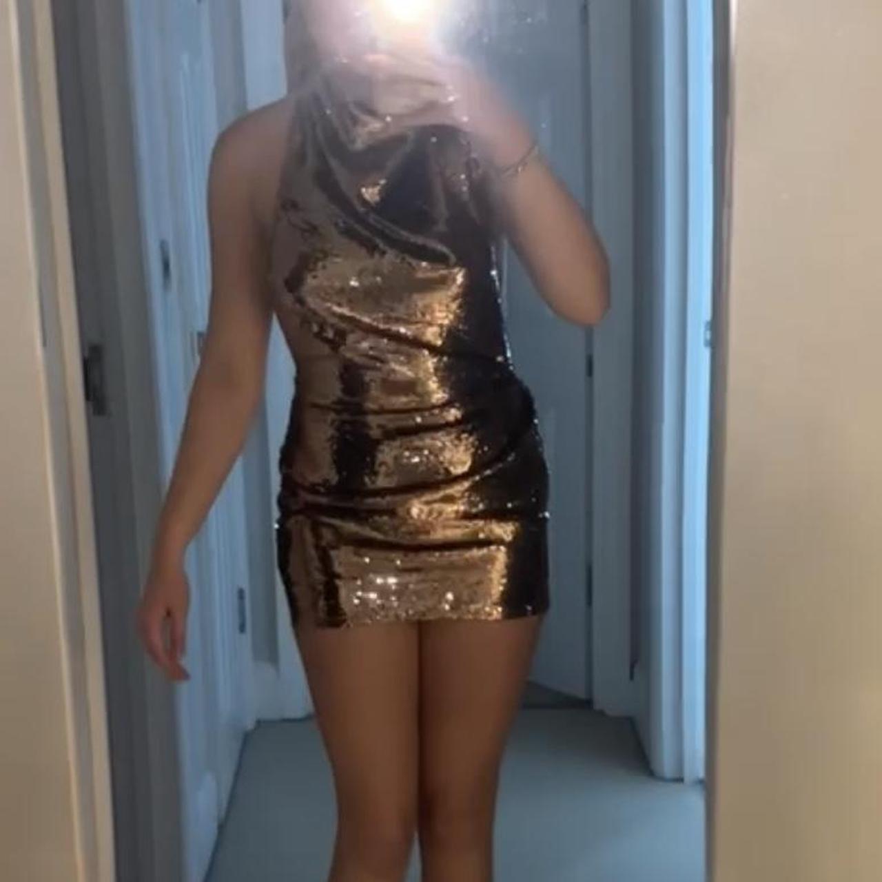 gorgeous bronze sequin high neck backless bodycon... - Depop