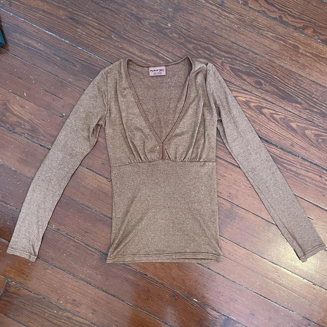 Vintage Y2K gold shimmer long sleeve v neck Size... - Depop