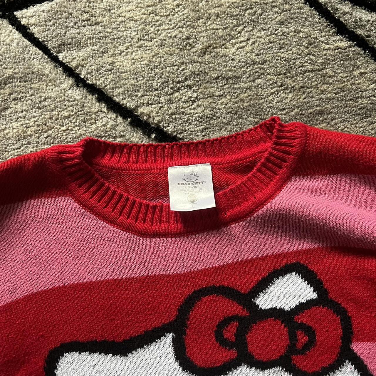 y2k distressed hello kitty stripped sweater ️ size... - Depop
