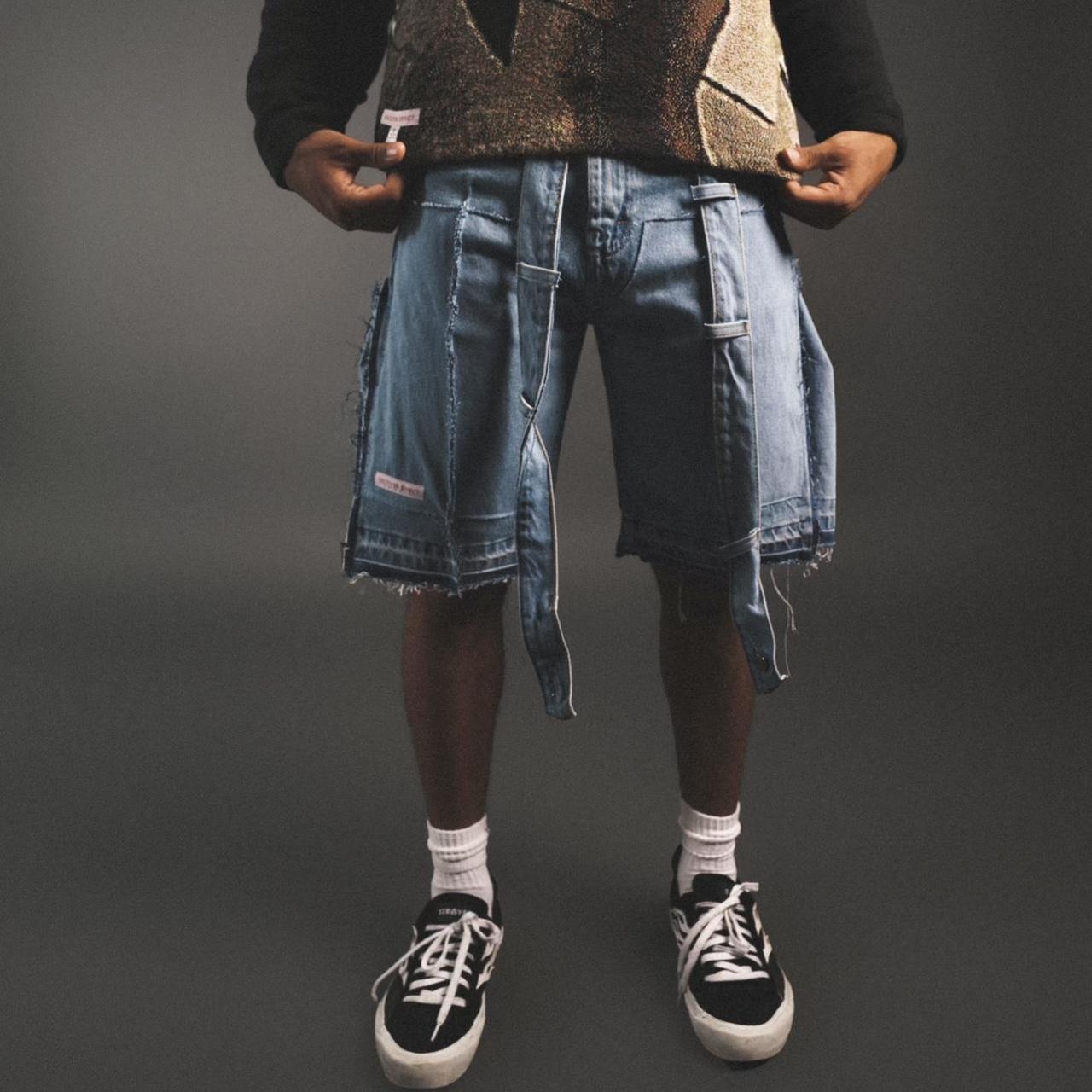 Double Knee Flared Jorts (Light Wash) HANDMADE AND... | Depop