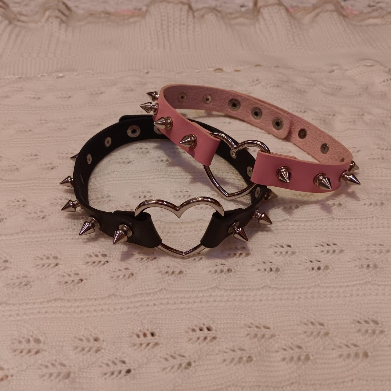 2 pcs black and pink spiked chokers.🖤♡🩷 #emo #goth... - Depop