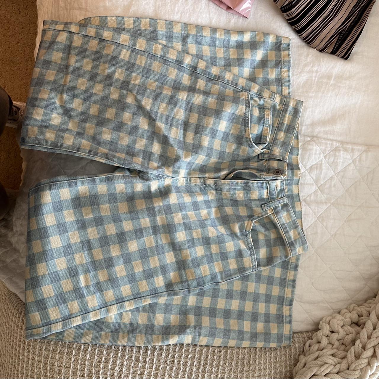 super cute gingham kickers jeans size 24 brand new - Depop