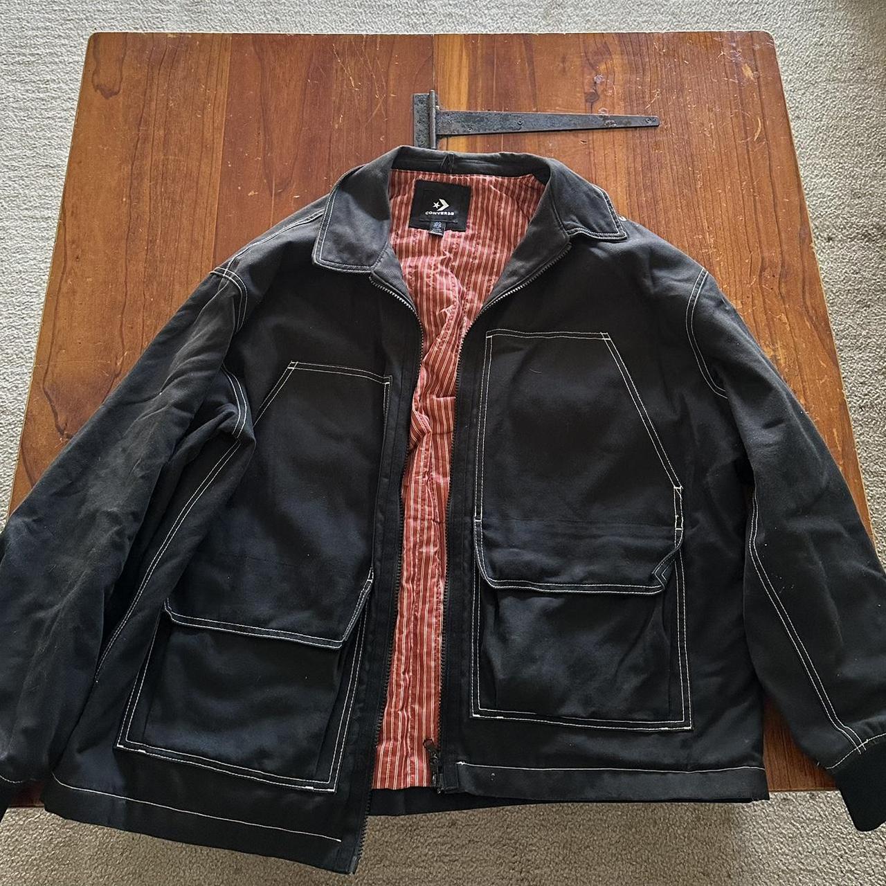 Black Converse jacket with red innner lining #jacket - Depop