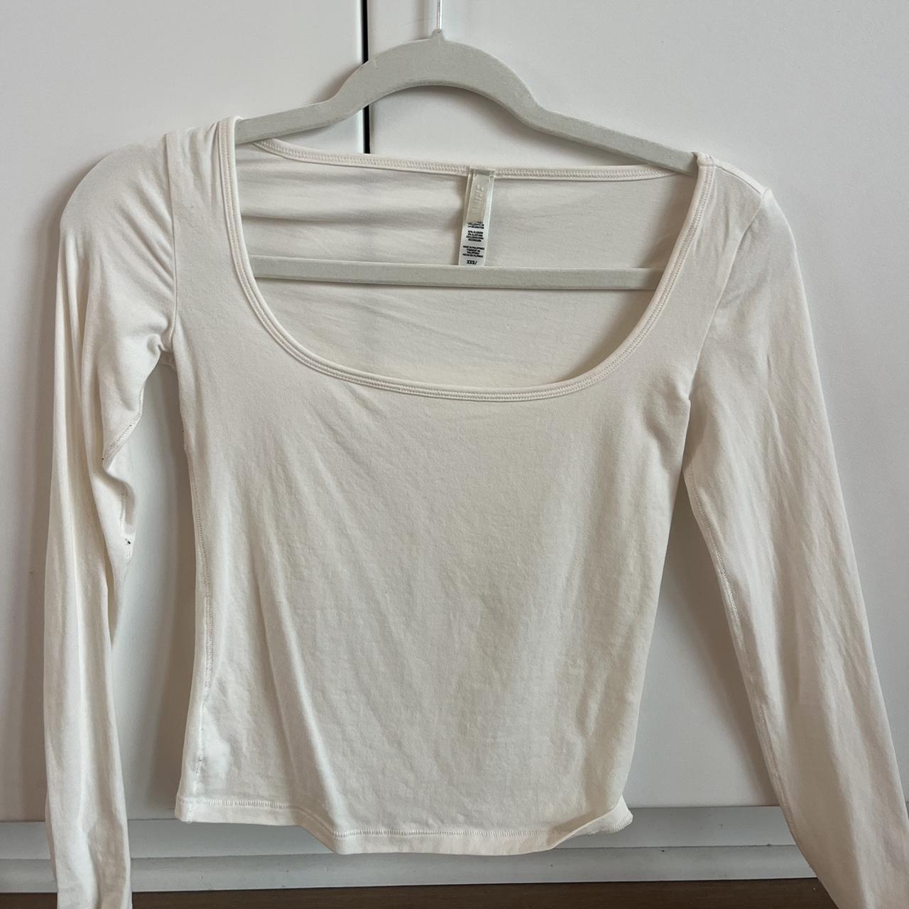 Skims White square neck long sleeve top Worn... - Depop