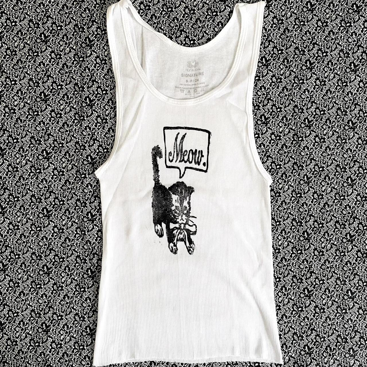 Meow Tank Top Hand- Printed from Lino Hanes... | Depop