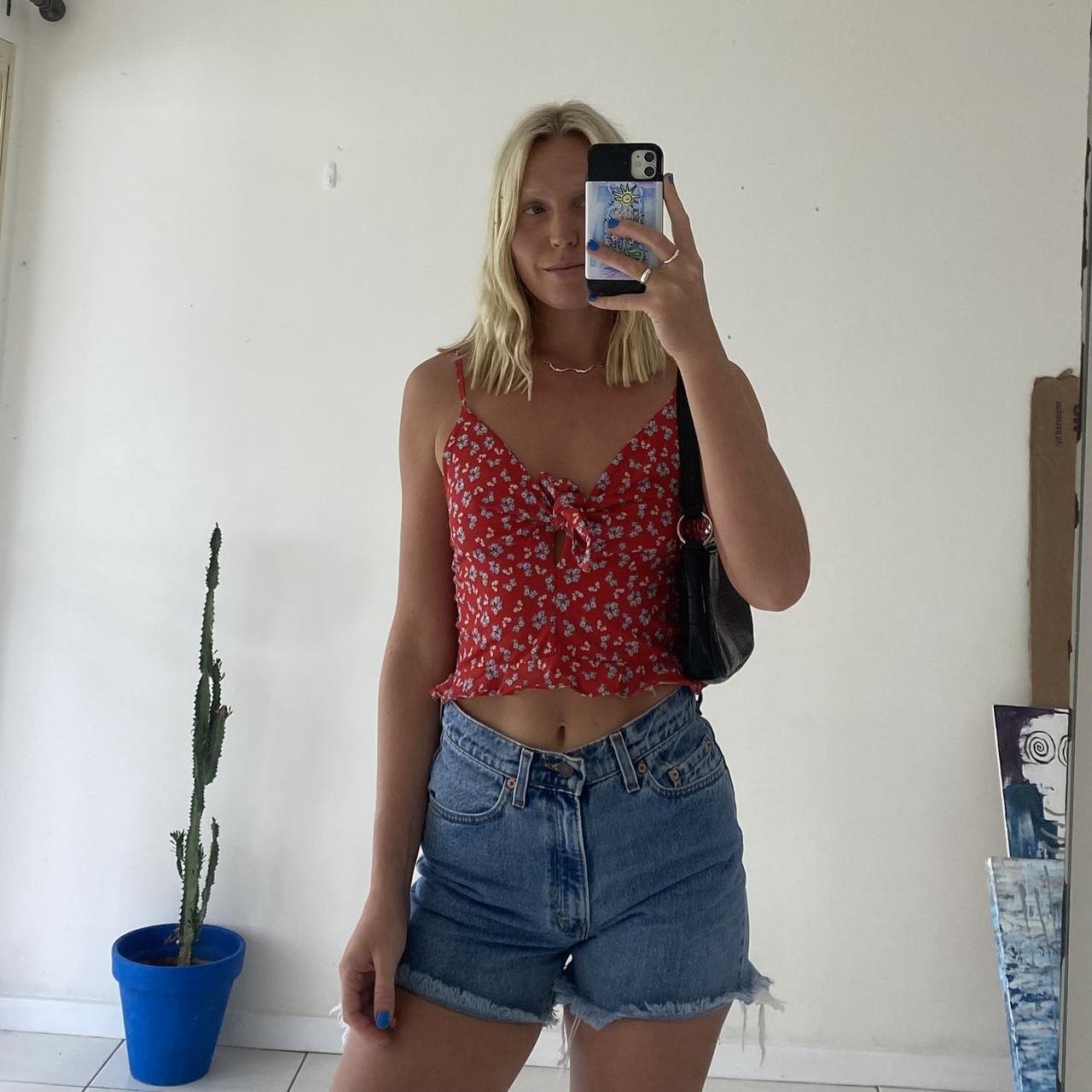 the cutest cutest floral crop top! beautiful red... - Depop