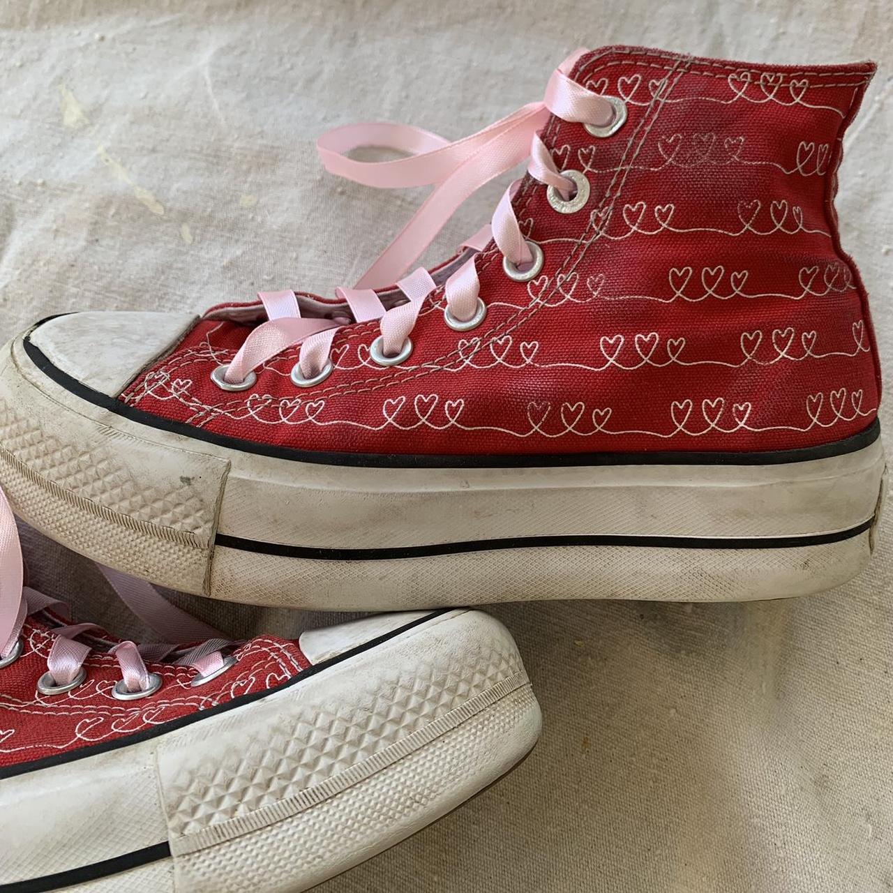 Red heart platform converse, missing the laces so I... - Depop