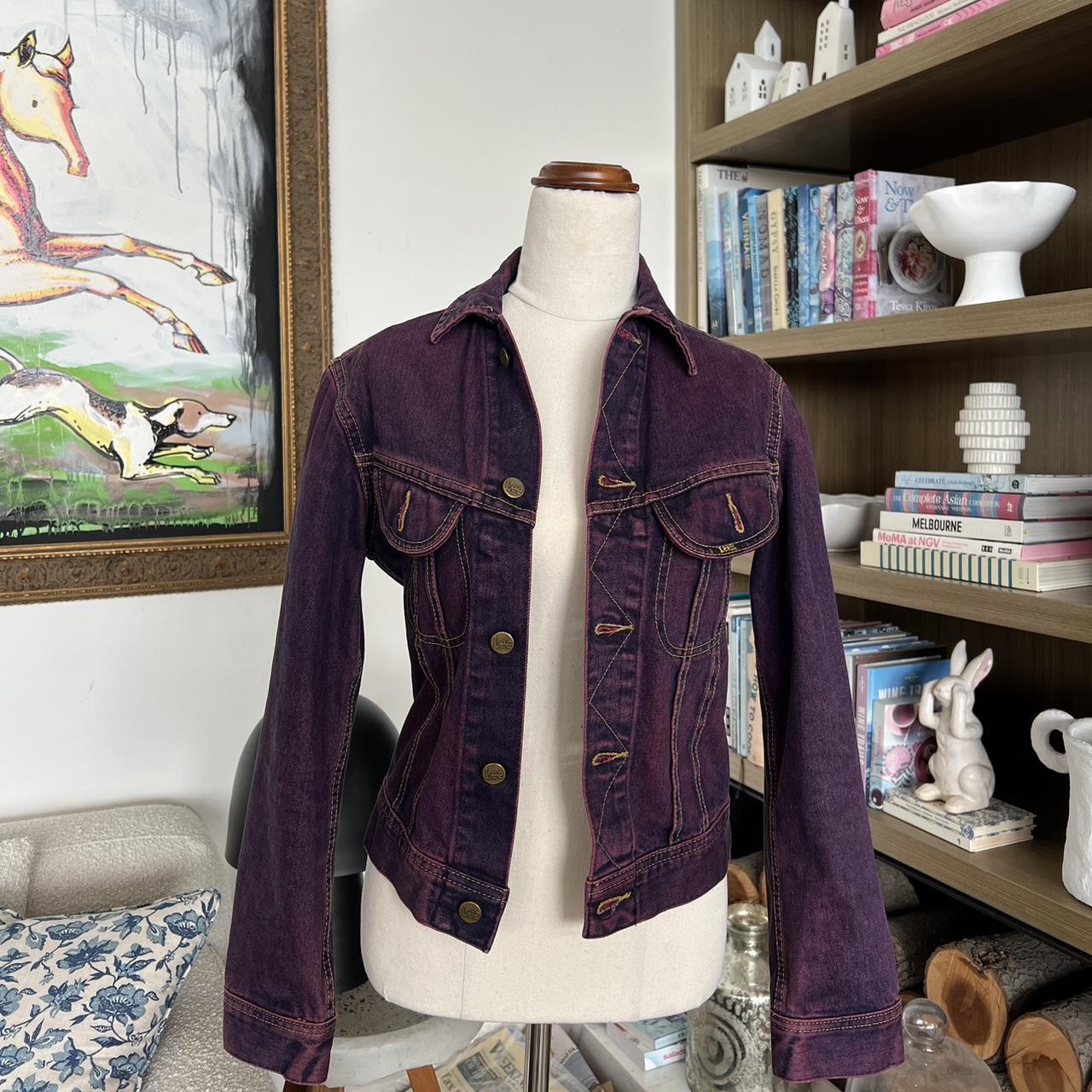 Purple fitted denim Jacket Labelled size medium but... - Depop