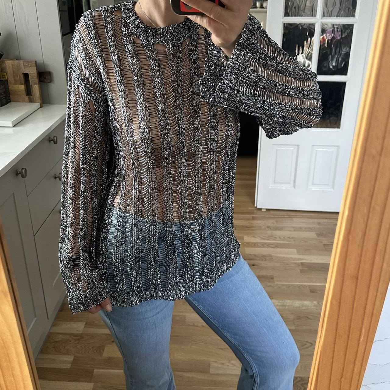 shimmer mesh long sleeve top dark silver/small S/8 •... - Depop