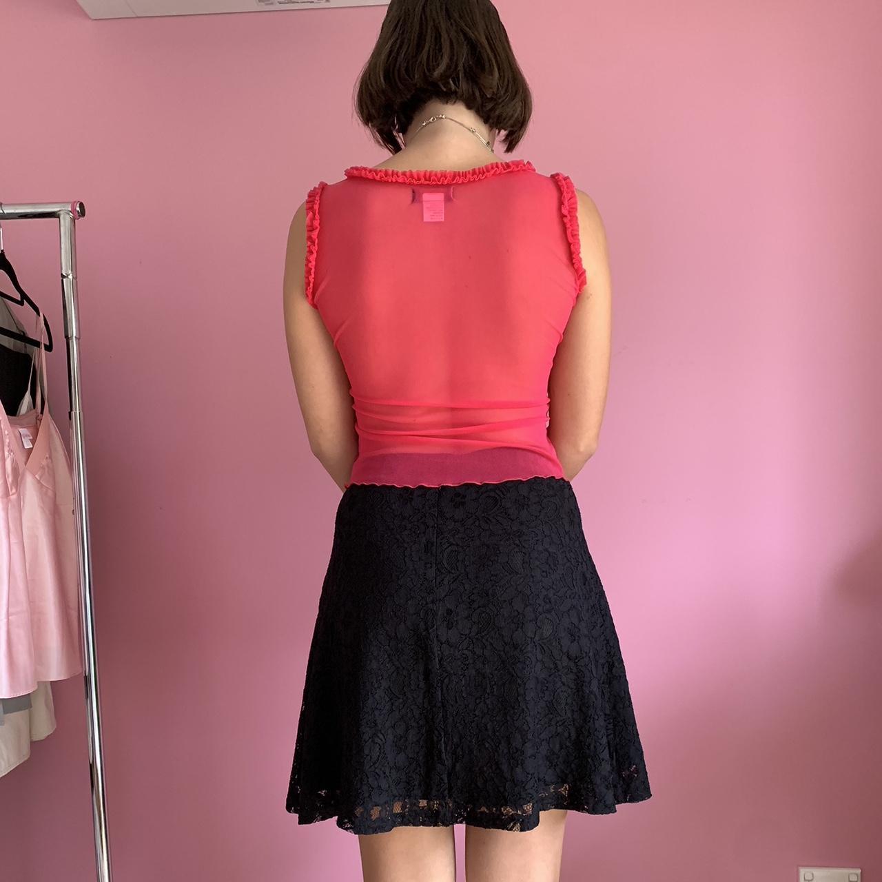 stunning 2000s hot pink mesh top !! cutest frilly... - Depop