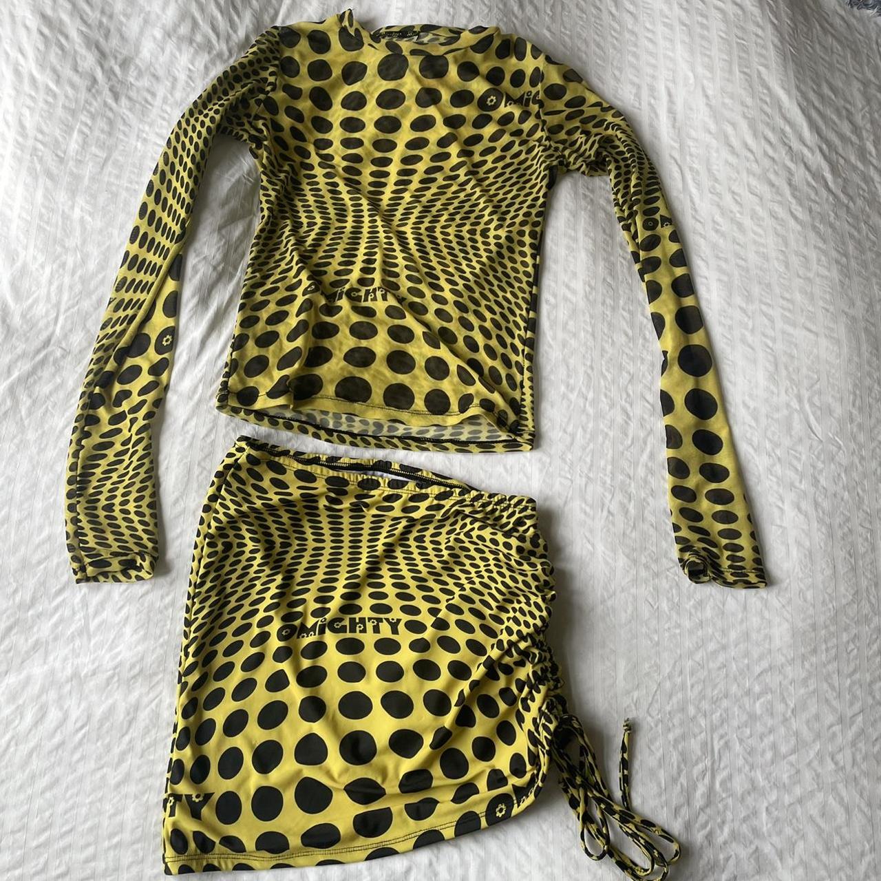 O-MIGHTY yellow and black polka dot two piece. In... - Depop