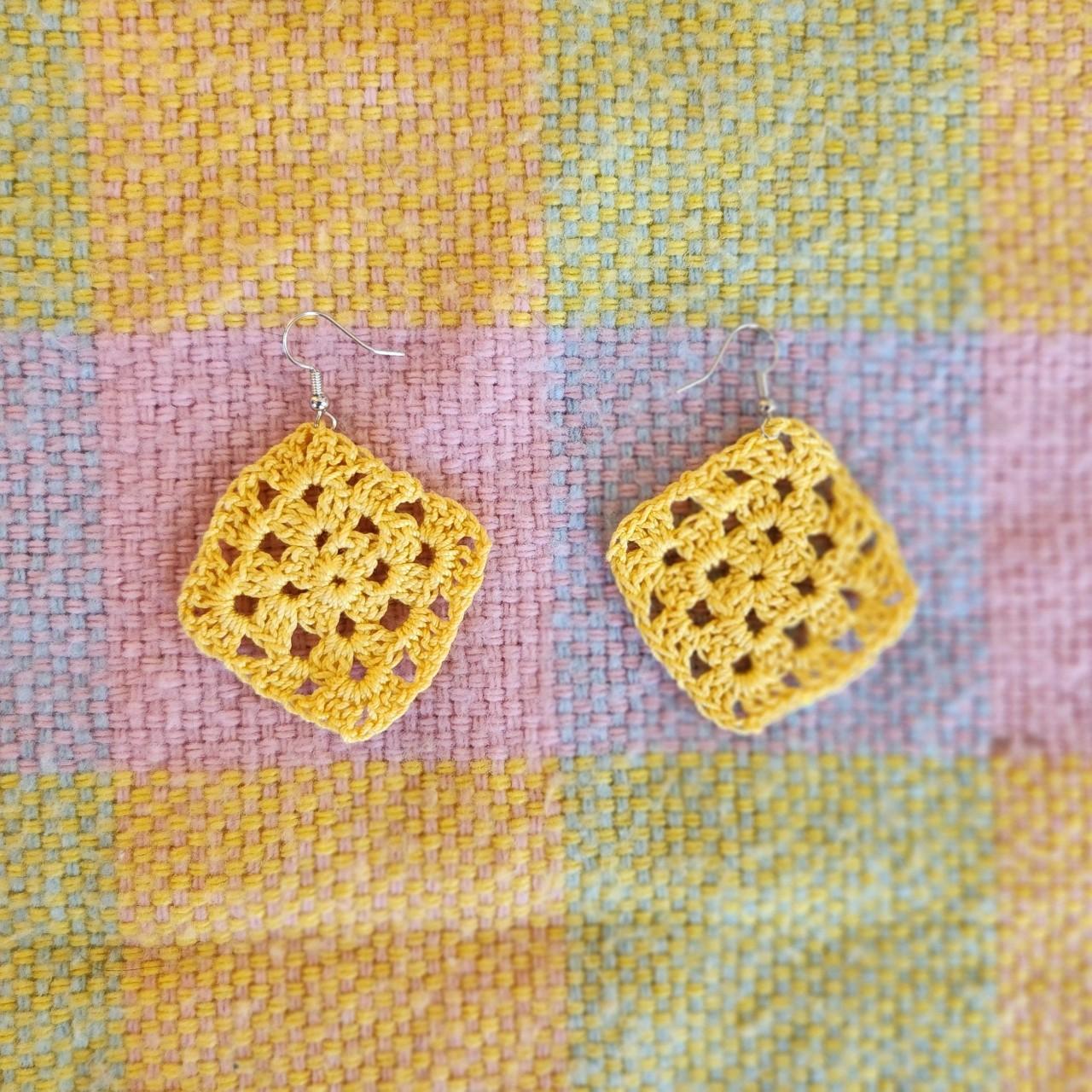 Yellow granny square earrings ️ 💛 handmade by... - Depop