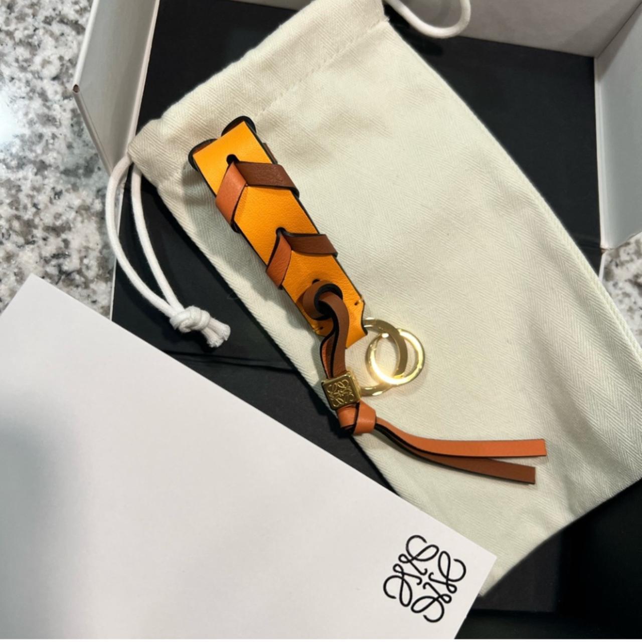 Loewe Leather Braided Keychain 2023 small gold charm... - Depop