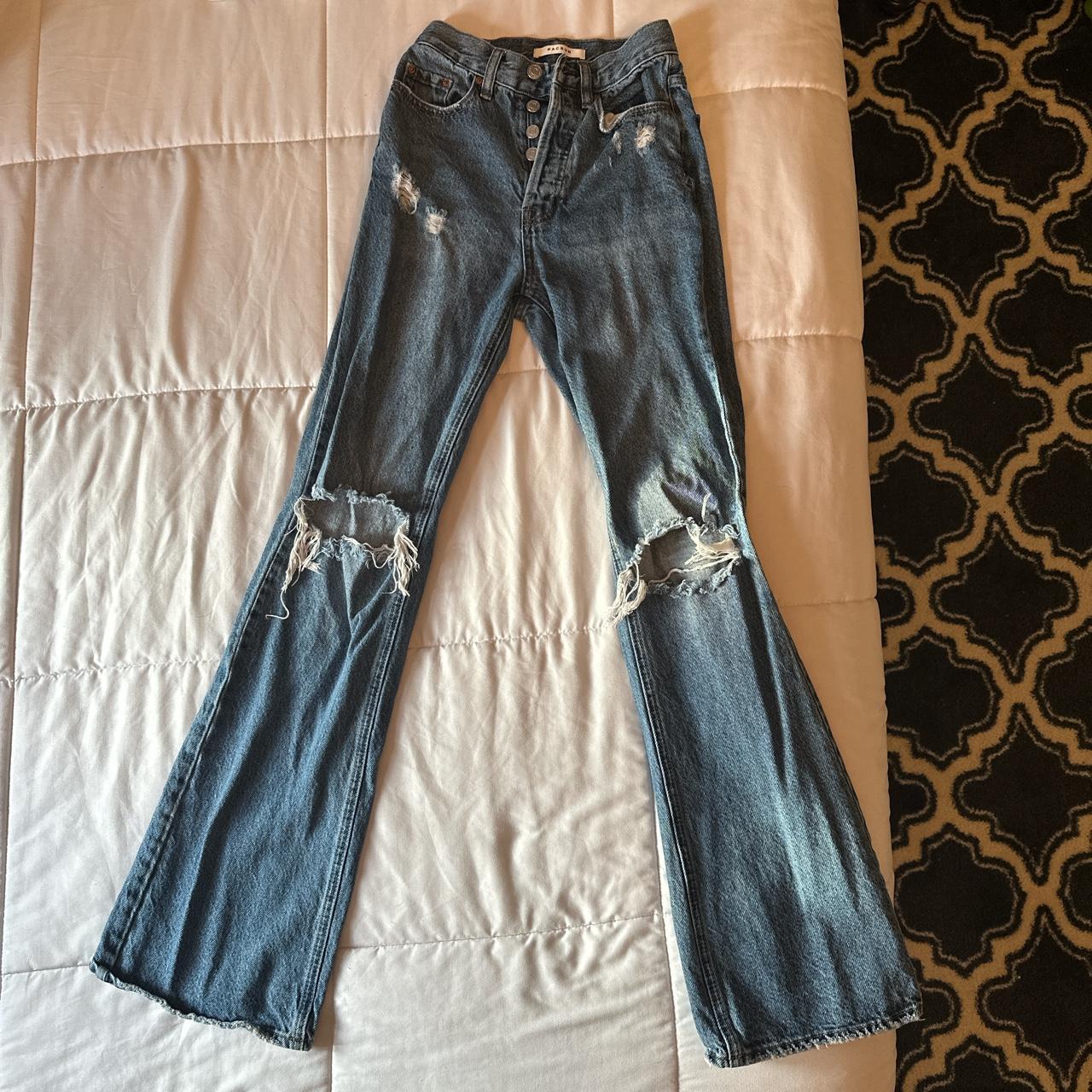 Pacsun jeans size 23 high rise bootcut with holes in... - Depop