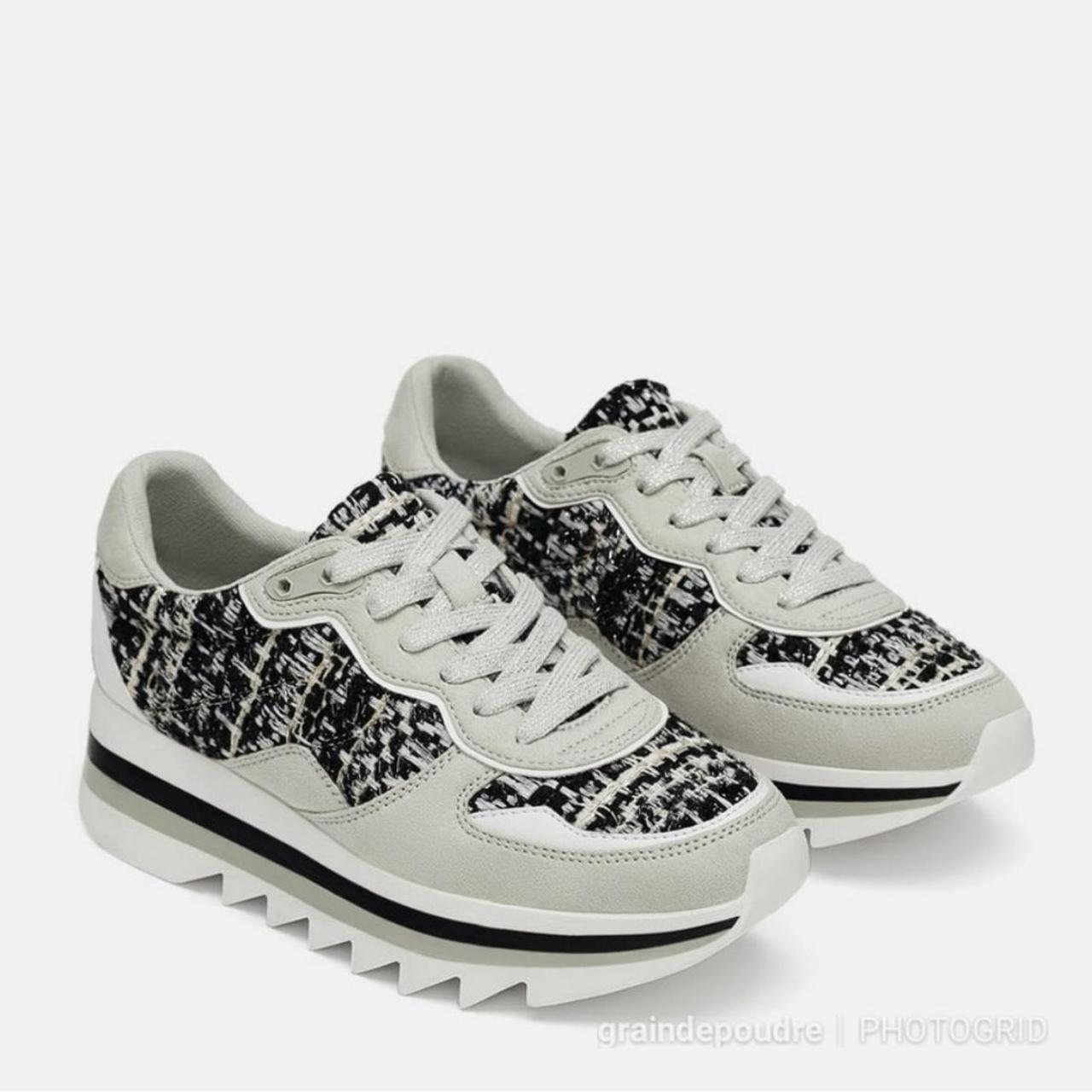Zara Chunky Sole Tweed Platform Sneakers Color:... - Depop
