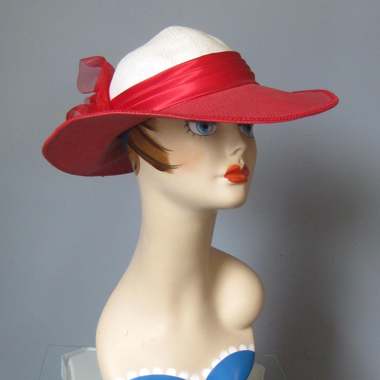 Gorgeous statement hat in red panama with round... - Depop
