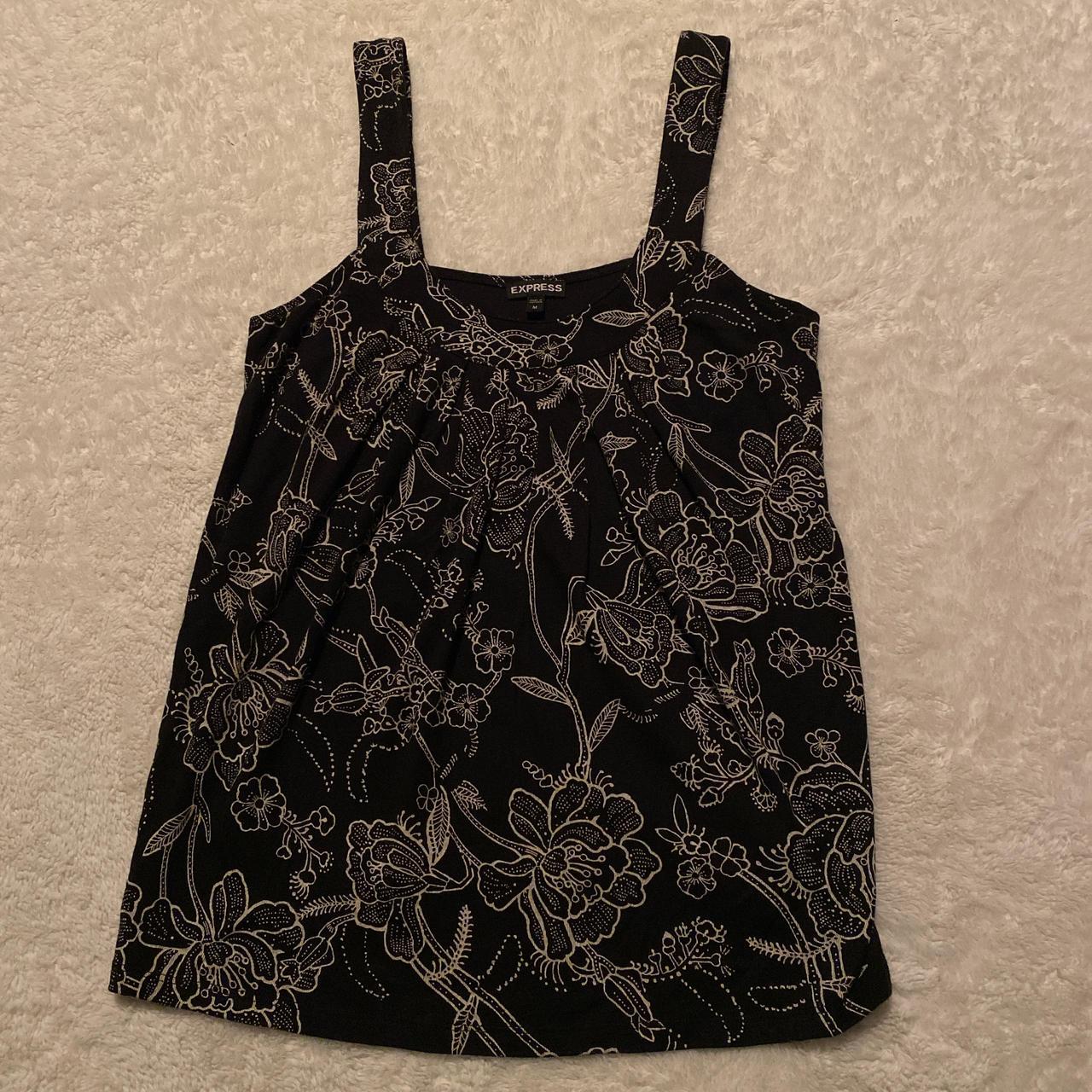 Black Flower Top “Express” Brand Women’s size M - Depop