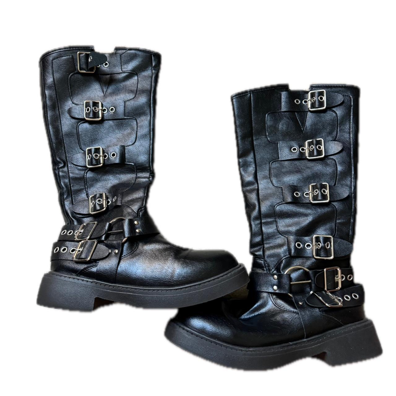 Faux leather buckle boots - Depop