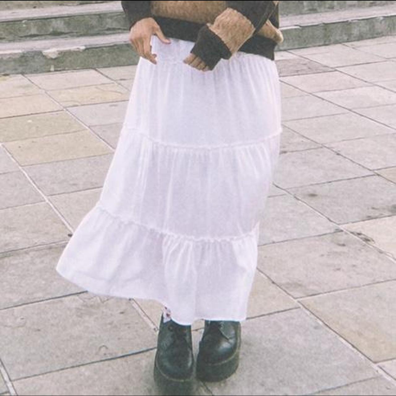 long white skirt - has strings so u can adjust the... - Depop