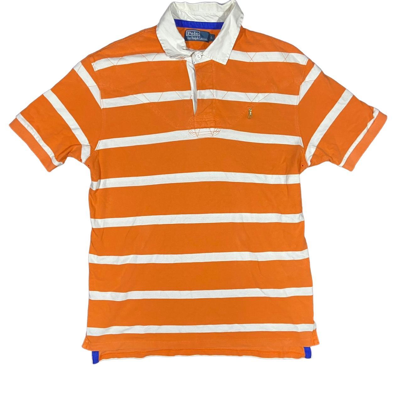 Vintage Orange & White Striped Ralph Lauren Polo... - Depop