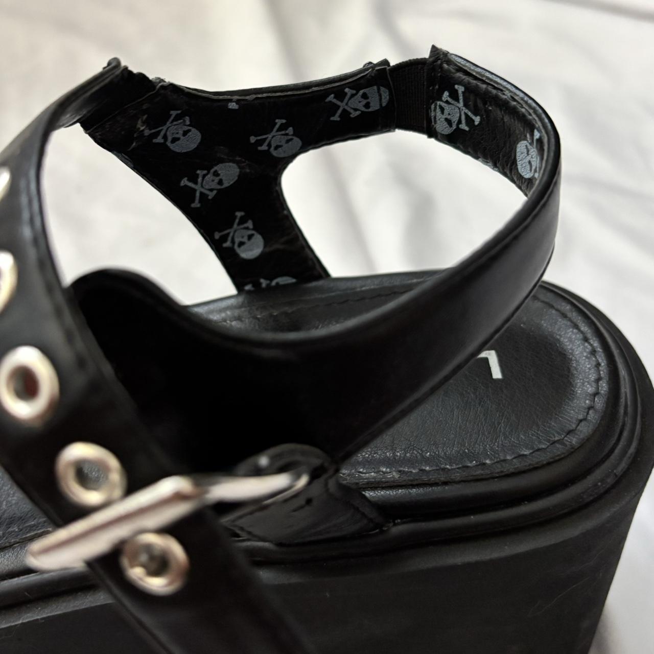 black 4 inch platform sandals with skull pattern... - Depop
