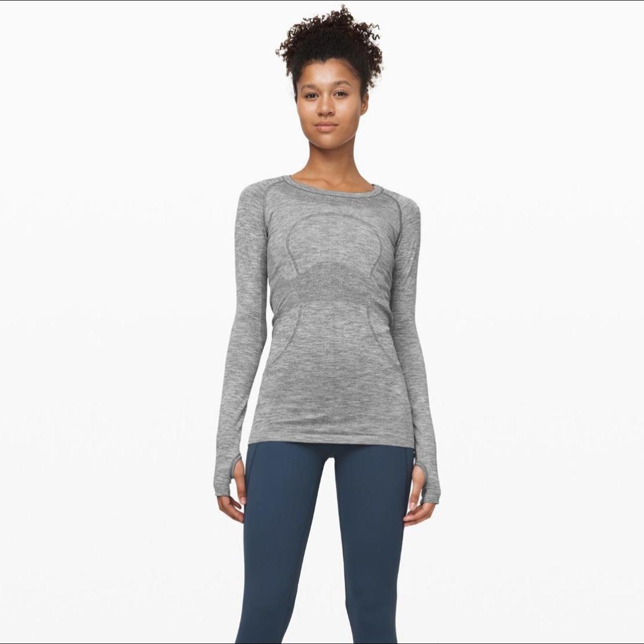 lululemon grey swiftly long sleeve shirt!! size 6,... - Depop