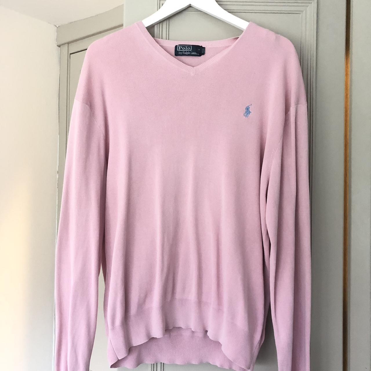 Pink Polo Ralph Lauren V-neck sweatshirt Large... - Depop