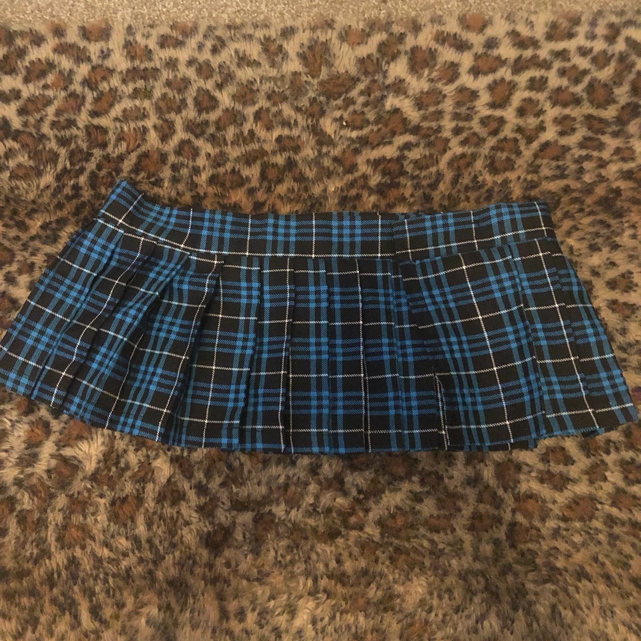 Blue Plaid micro mini skirt Size:large Velcro... - Depop