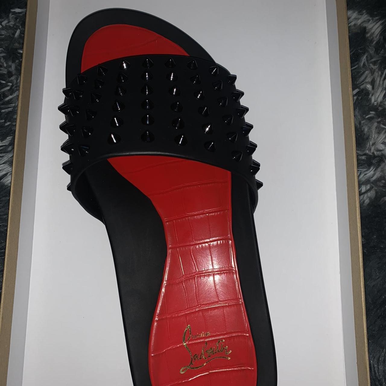 Christian Louboutin Women's Red and Black Slides | Depop