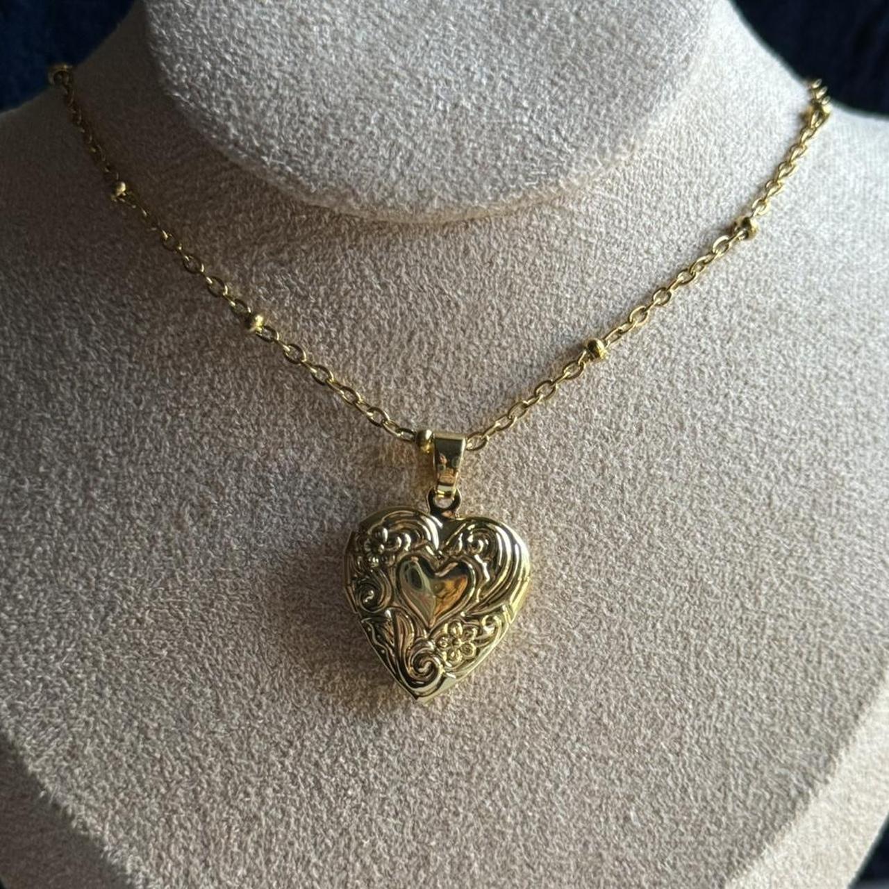 Heart locket necklace Gold heart locket pendant... | Depop