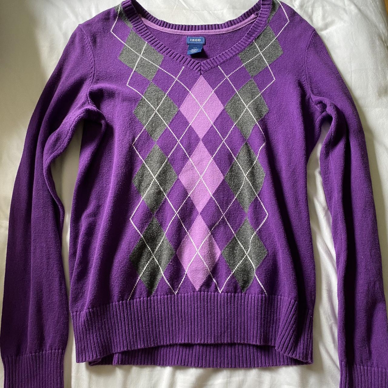 purple argyle sweater