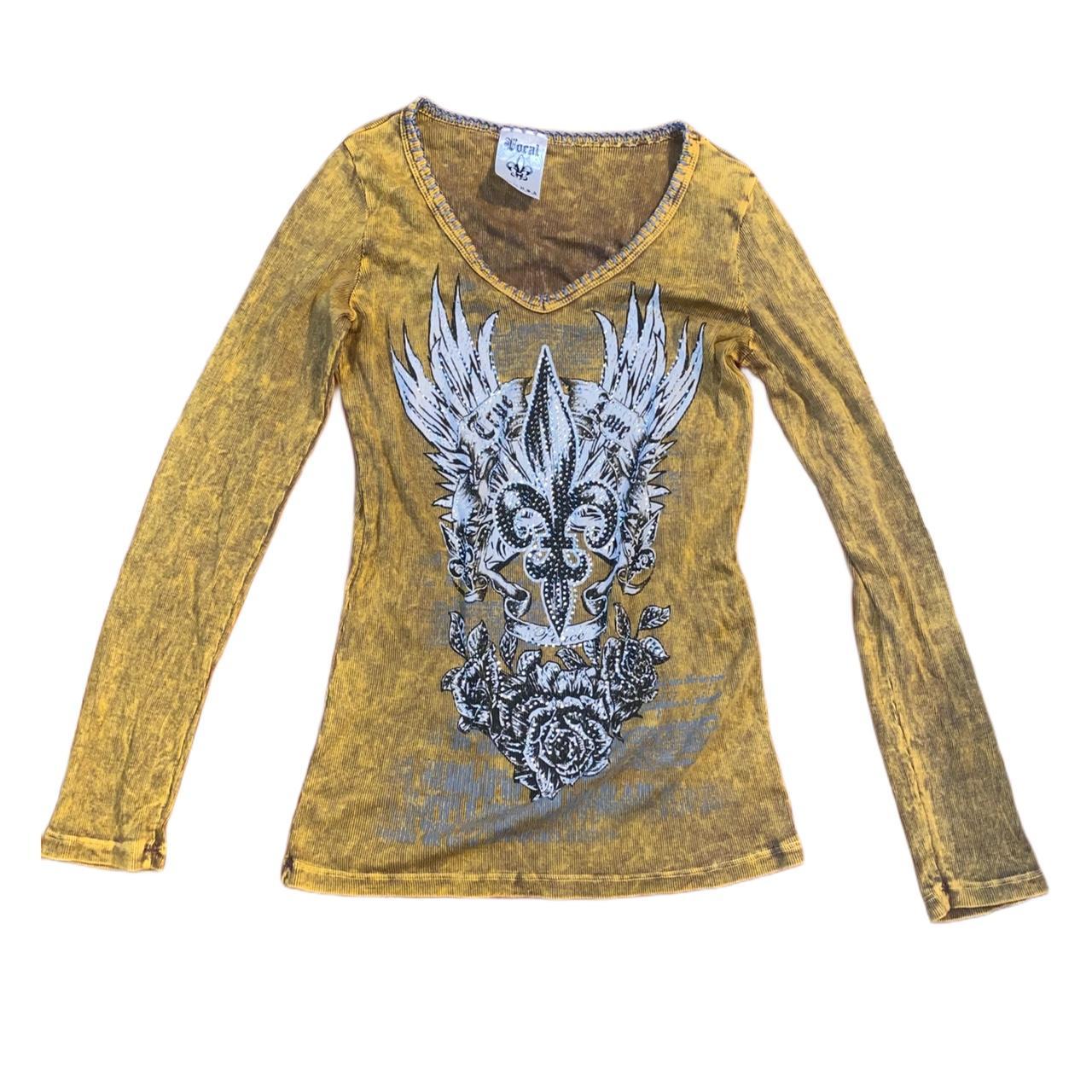 vocal brand cyber y2k tattoo shirt with rhinestone... - Depop