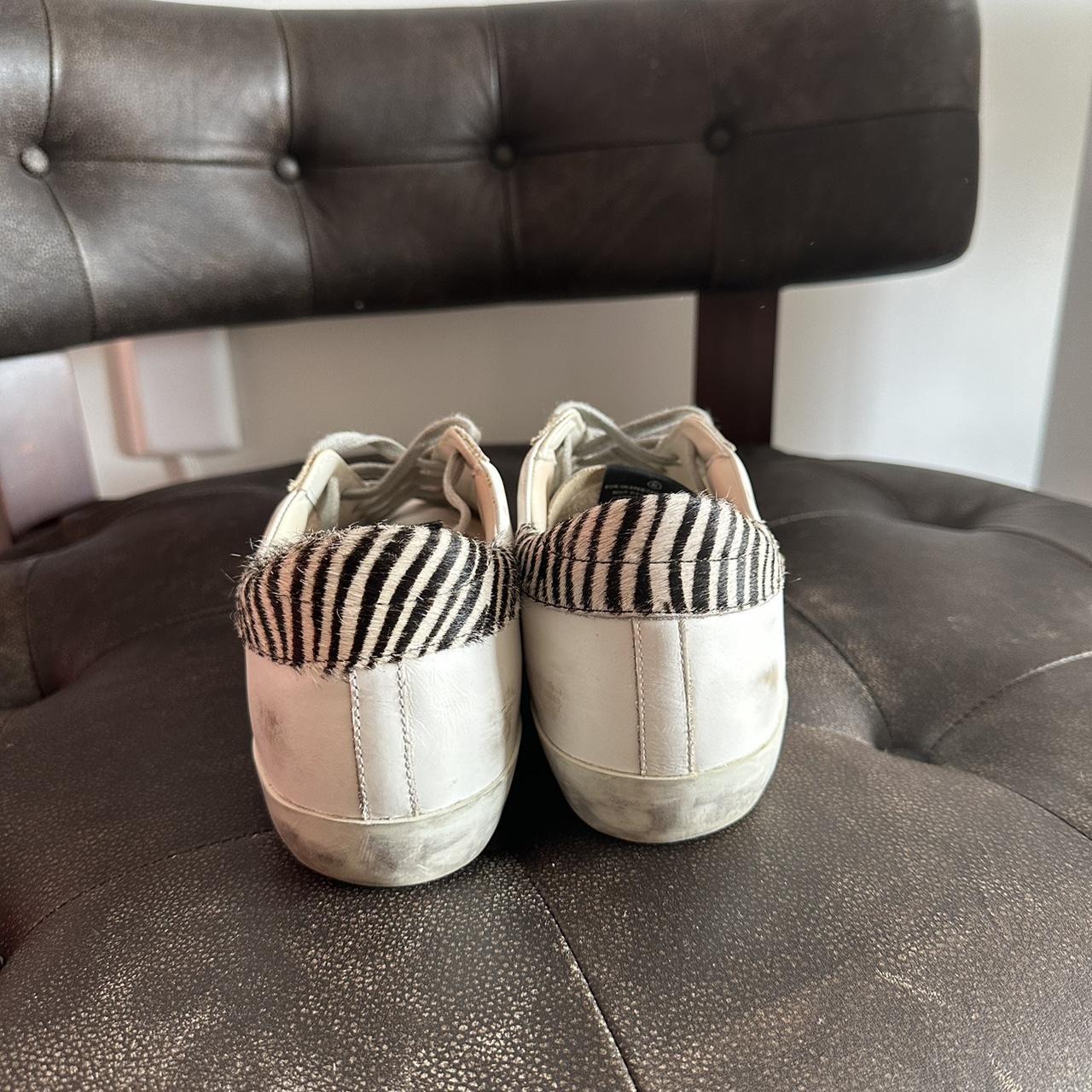Silver glitter golden goose! Zebra print on the back... - Depop