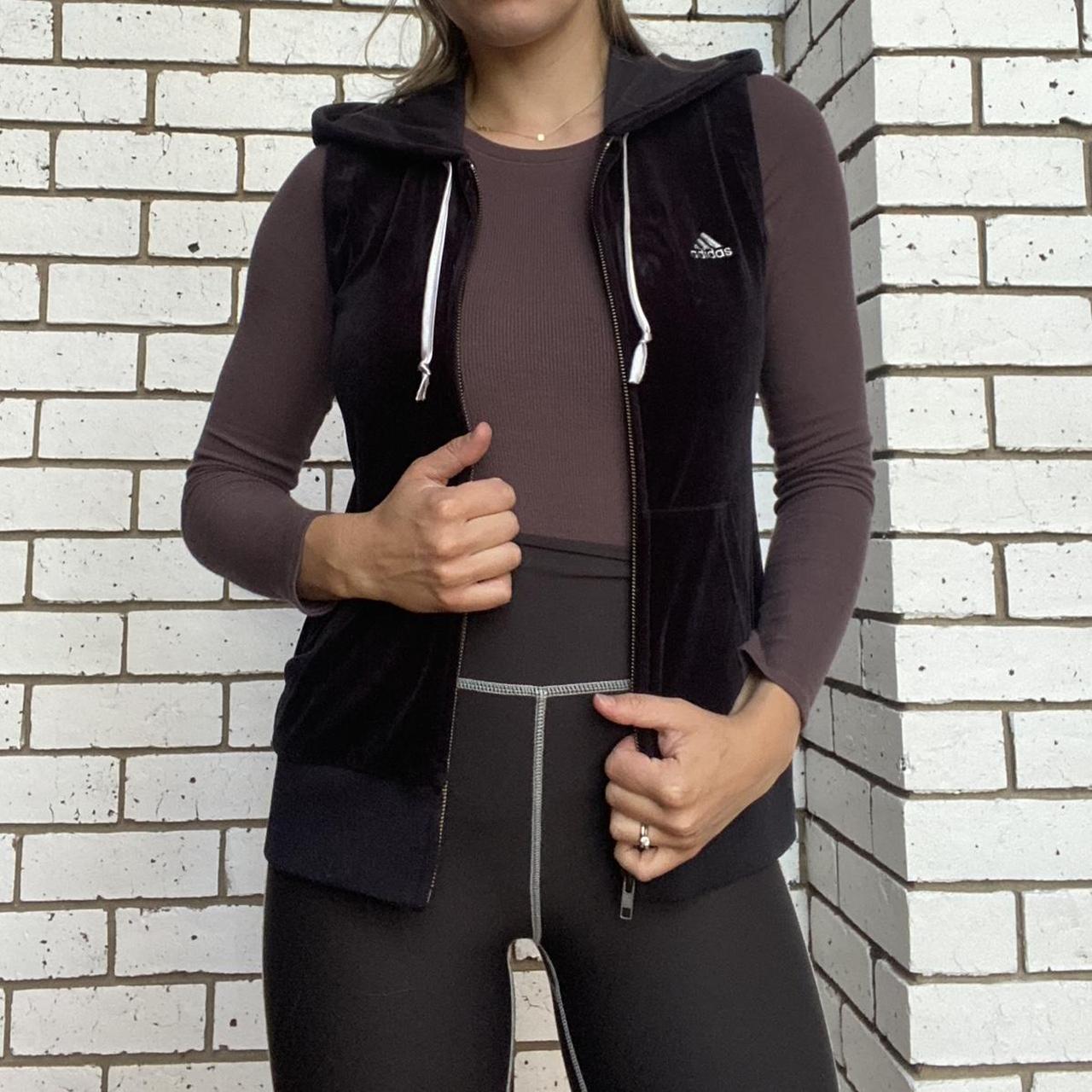 Y2K black velour Adidas vest Metallic silver... - Depop