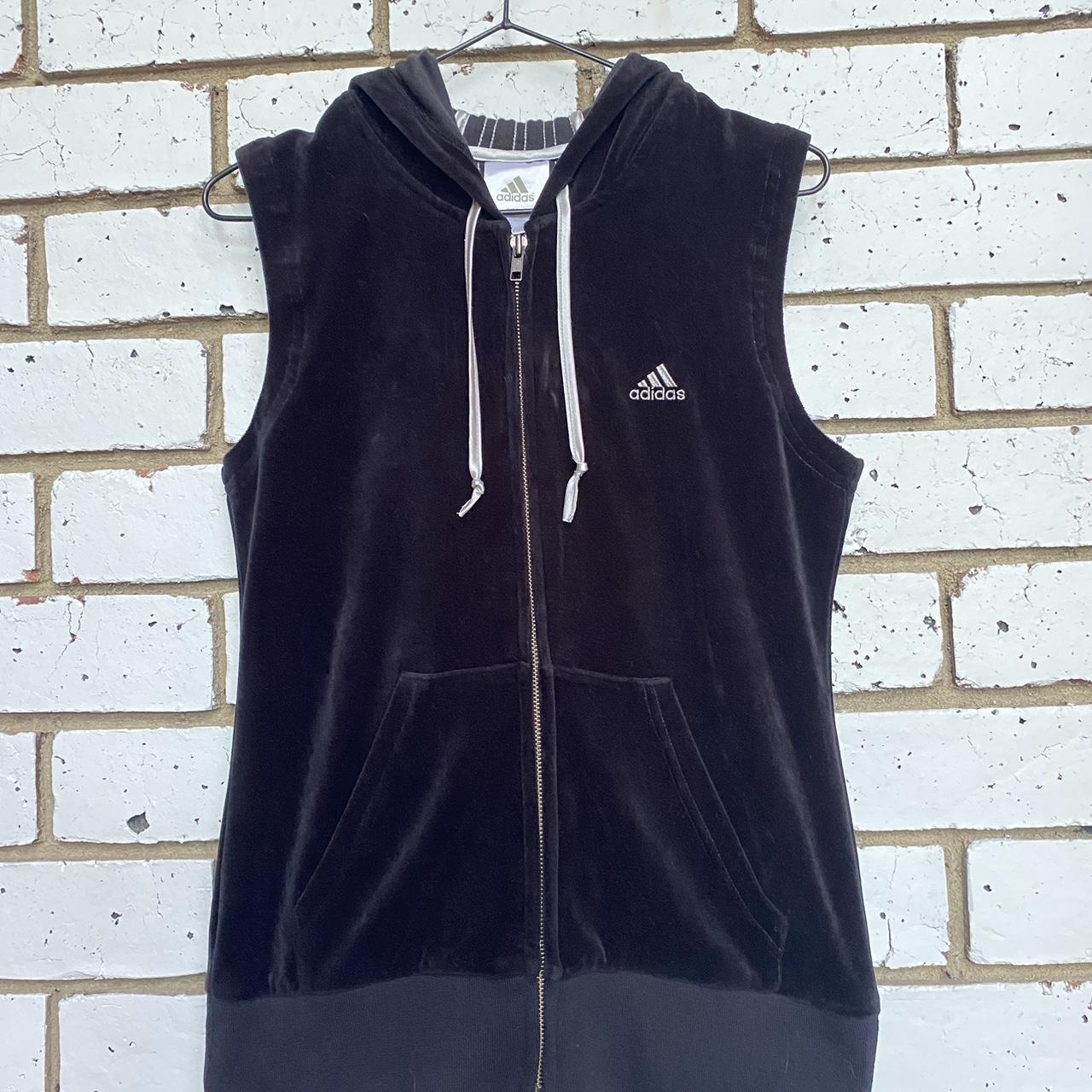 Y2K black velour Adidas vest Metallic silver... - Depop