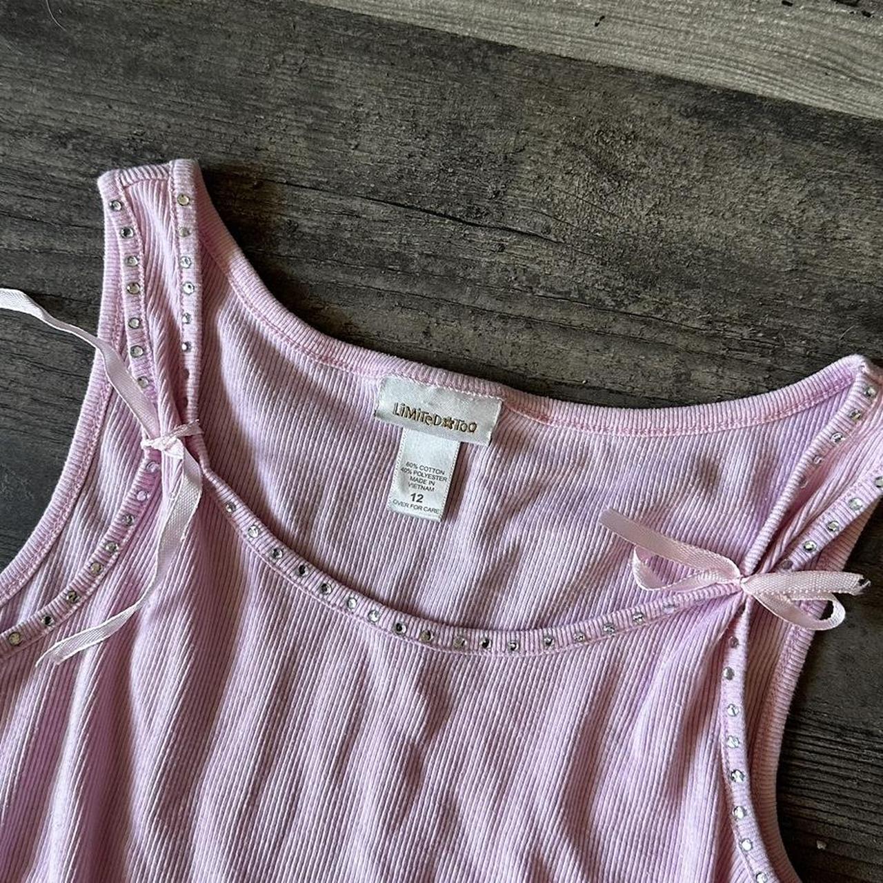 limited too pink bedazzled tank top - Depop