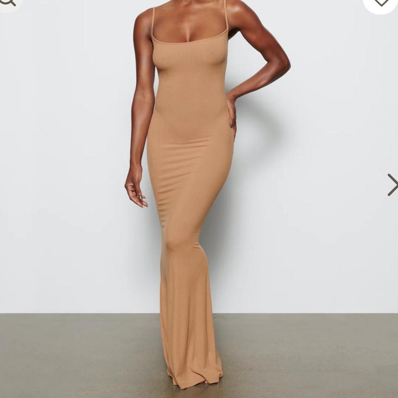 skims soft lounge long slip dress in camel - maxi -... - Depop