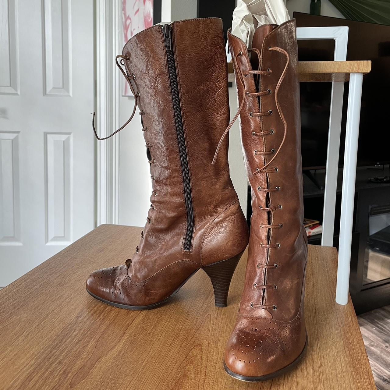 Gorgeous retro vintage granny style lace up mid calf... - Depop