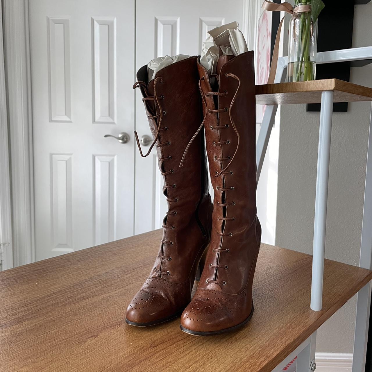 Gorgeous retro vintage granny style lace up mid calf... - Depop