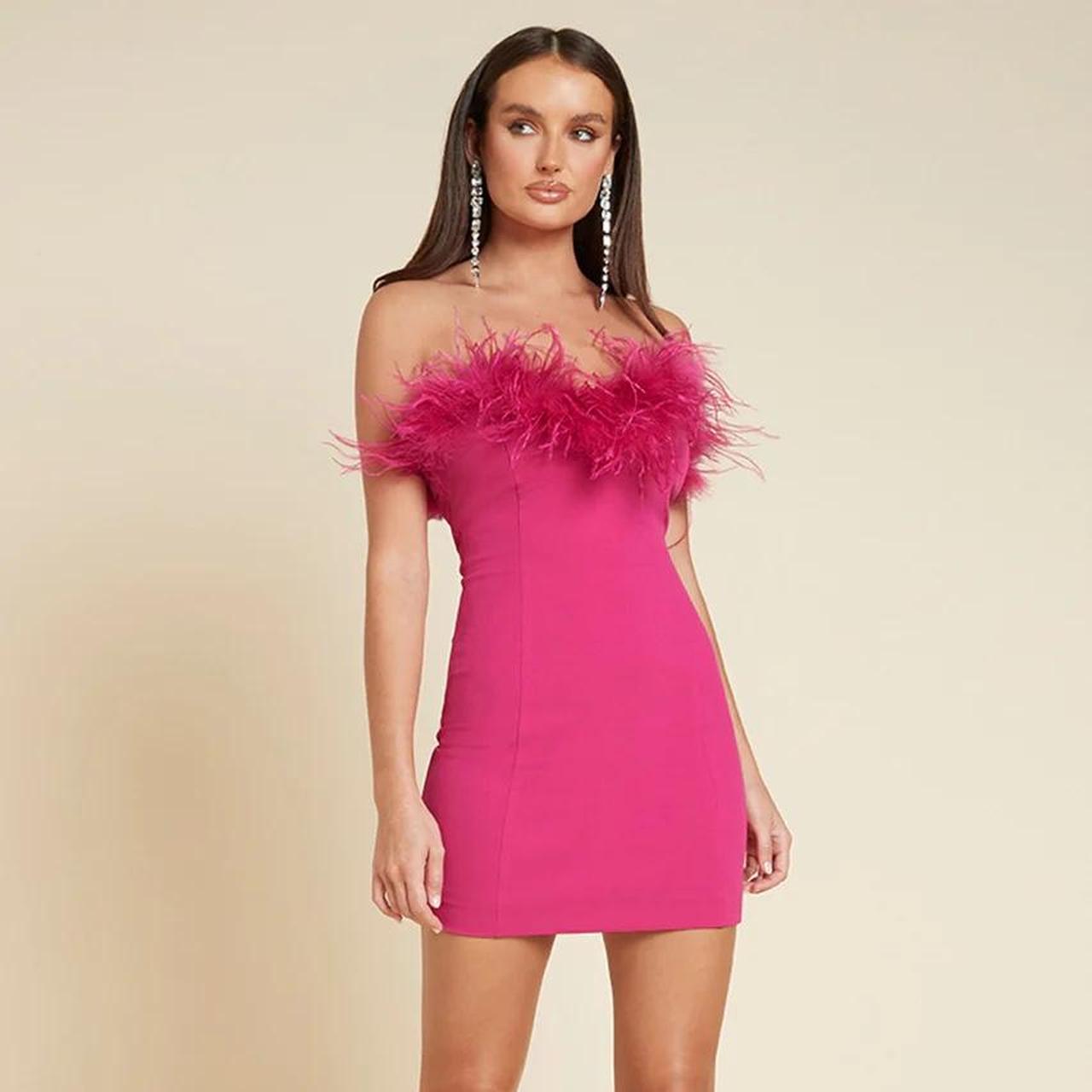 Runaway The Label Pink feather mini dress Worn... - Depop