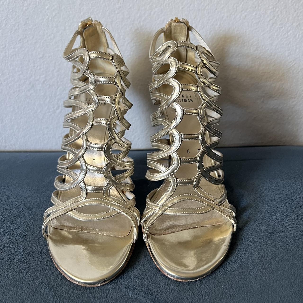 $575 Stuart Weitzman Gold Metallic Gladiator Heel... - Depop
