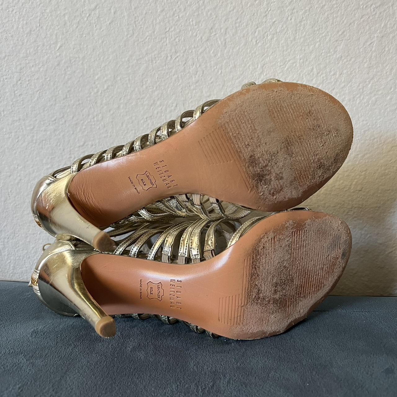 $575 Stuart Weitzman Gold Metallic Gladiator Heel... - Depop