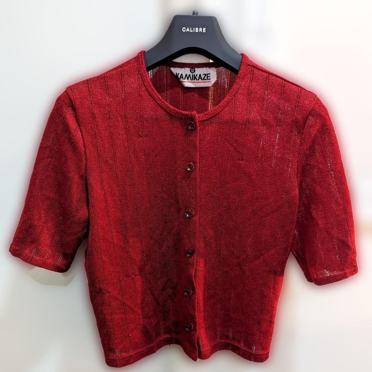 ~KAMIKAZE ~ deep red button up ribbed top Hardly... - Depop