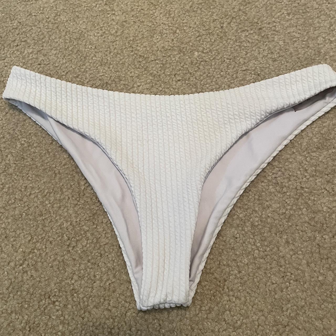 White cheeky ribbed bikini bottom Shein size S Size... - Depop