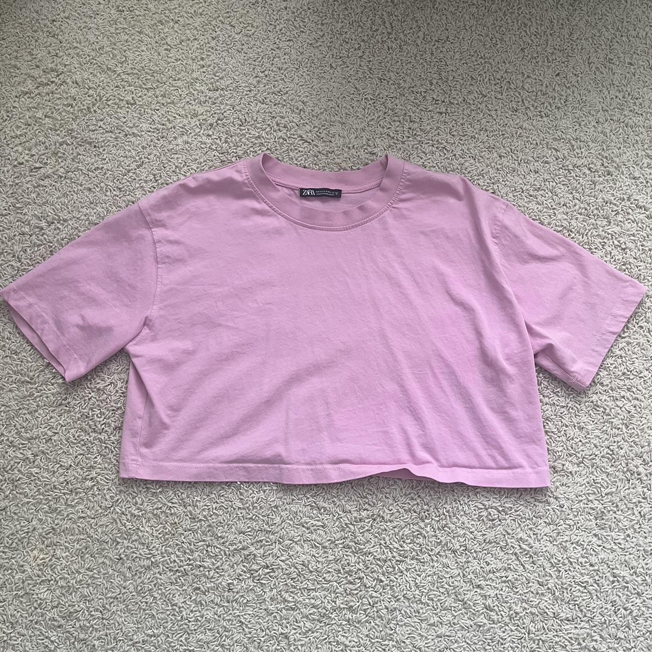 Zara pink cropped shirt. This shirt is so cute and... - Depop